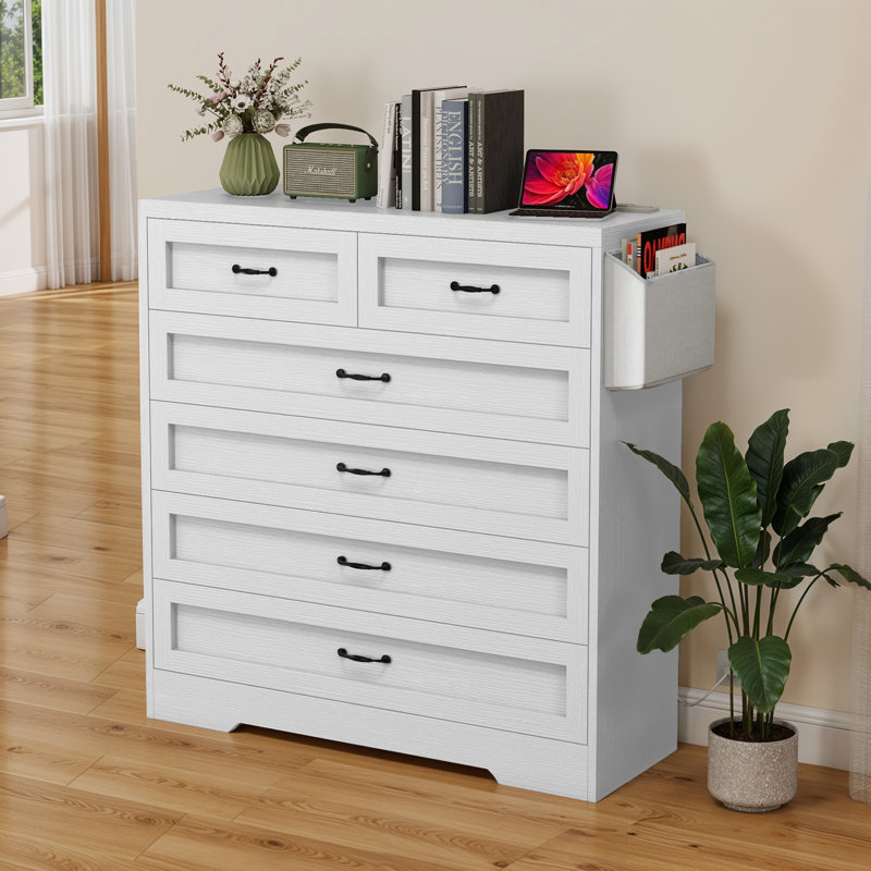 Large Vintage Double 6 Drawer Dresser Chest Of Drawers Storage Cabinet With Charging Station And Side Organizer Bag For Hallway Bedroom Livingroom